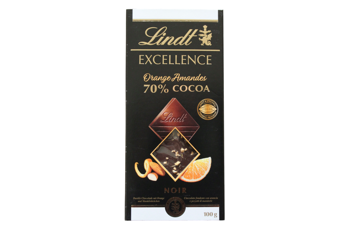 Excellence - Noir orange amandes 100g, made by Lindt - chocolate fr...