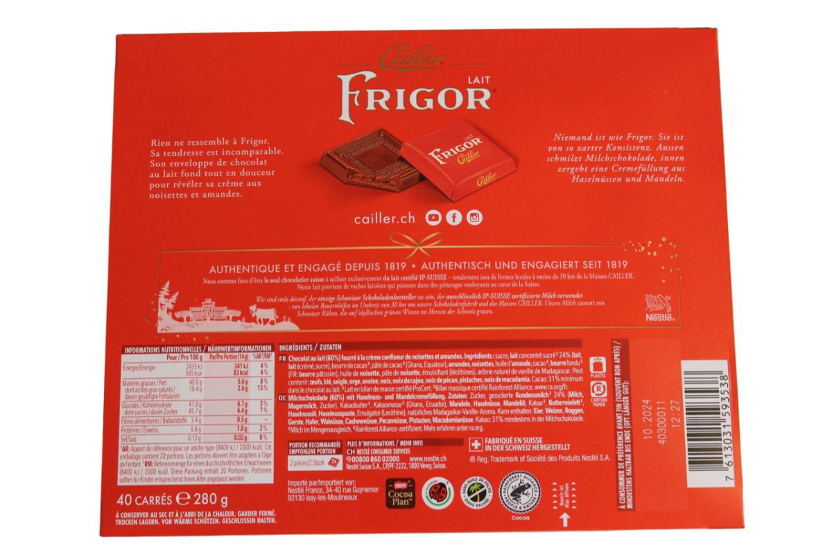 Frigor lait 280g, made by Cailler of Switzerland - chocolate from S...