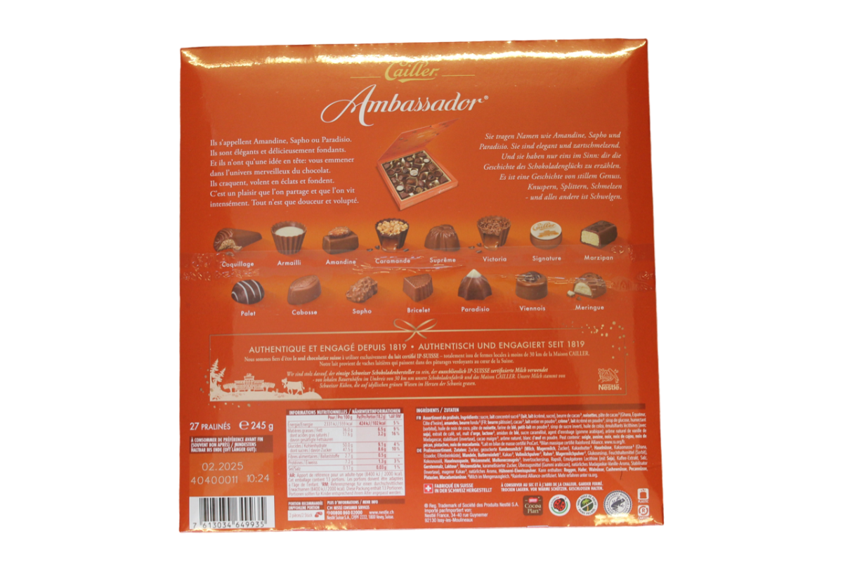 Ambassador 245g, made by Cailler of Switzerland - chocolate from Sw...
