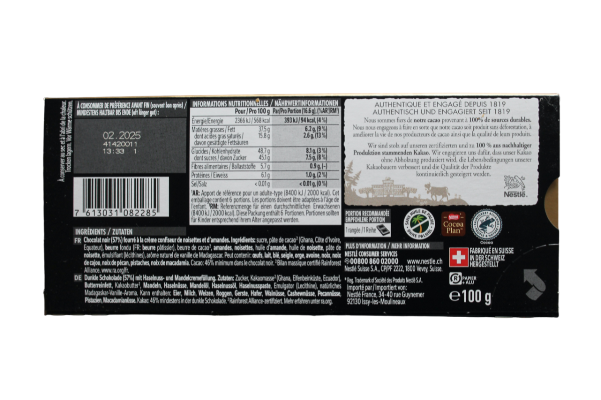 Frigor negro 100g, fabricado por Cailler of Switzerland - - Chocol...